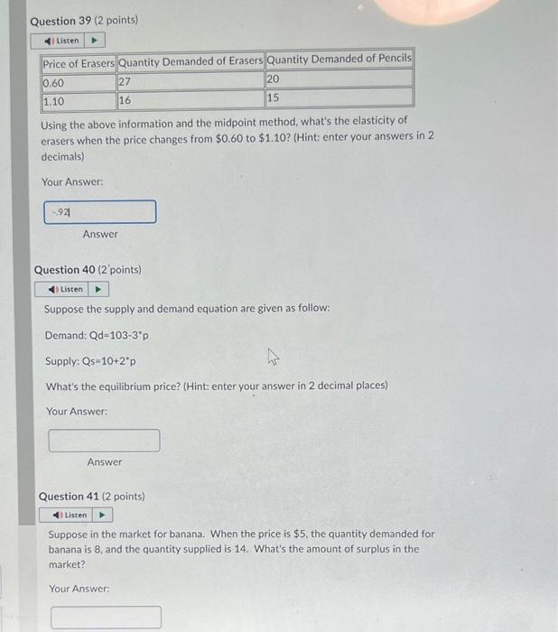 Solved Using the above information and the midpoint method, | Chegg.com