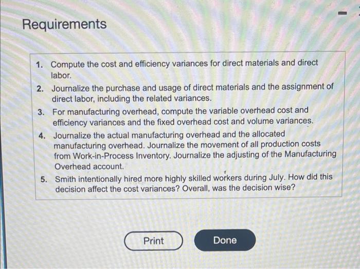 Solved Requirements 1. Compute the cost and efficiency | Chegg.com