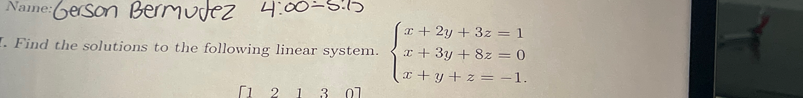 Solved Find the solutions to the following linear system. | Chegg.com