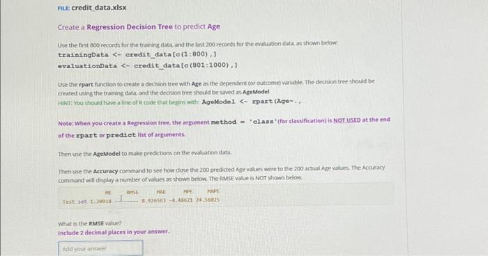Solved FILE: credit_data.xlsx Create a Regression Decision | Chegg.com
