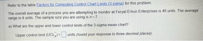 Solved Refer to the table Factors for Computing. Control | Chegg.com