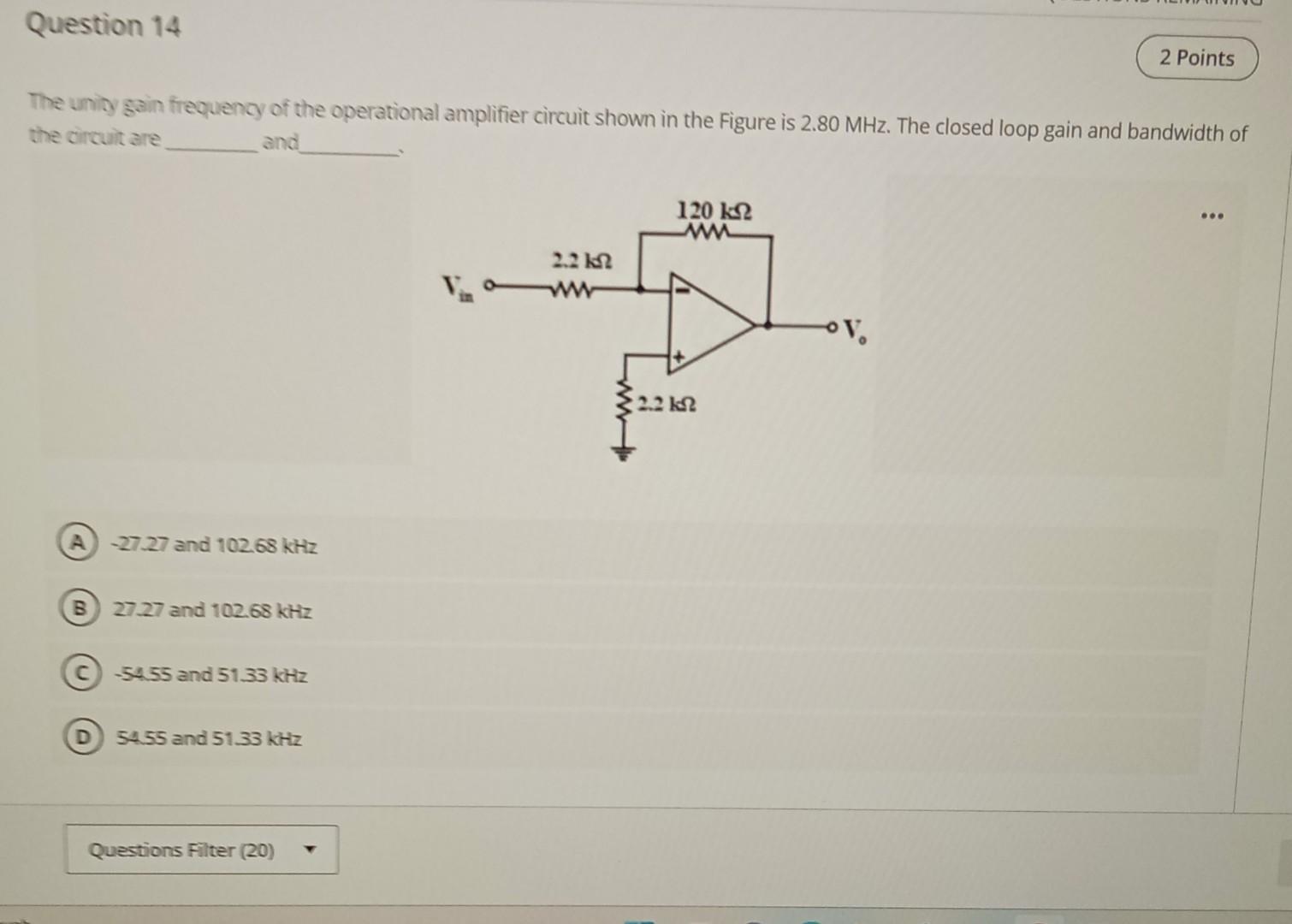 Solved The unity gain frequency of the operational amplifier | Chegg.com