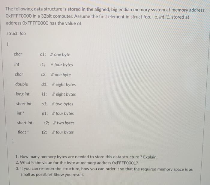Solved The following data structure is stored in the | Chegg.com