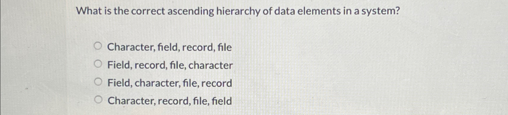 Solved What is the correct ascending hierarchy of data | Chegg.com