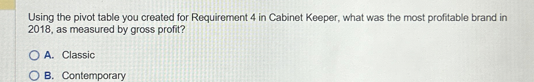 Solved Using the pivot table you created for Requirement 4 | Chegg.com