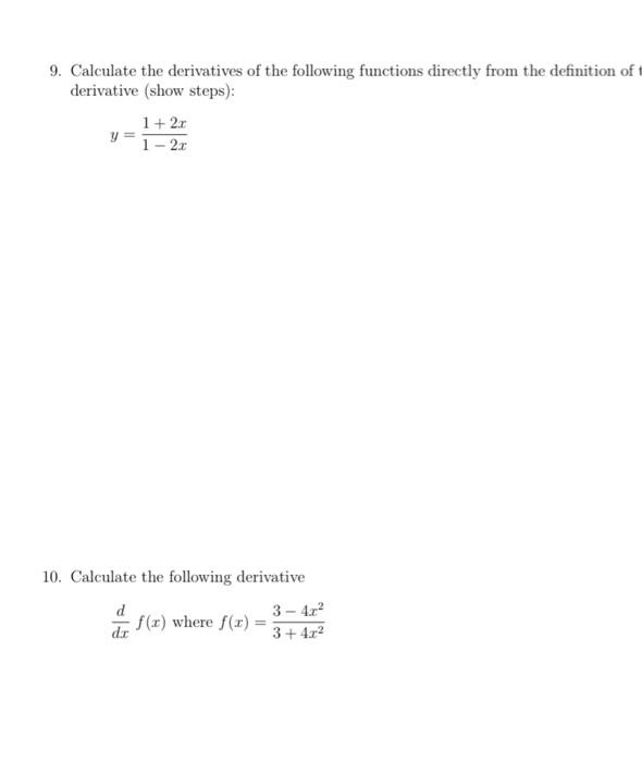 Solved 9. Calculate the derivatives of the following | Chegg.com