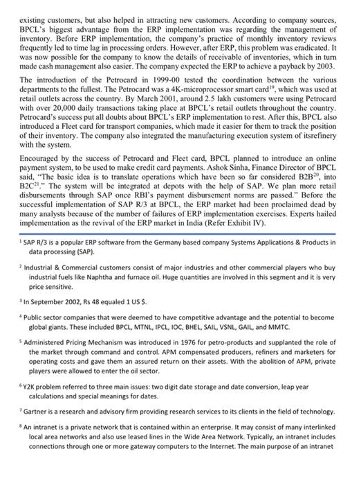 Solved ERP Implementation at BPCL Questions: A. Explain the | Chegg.com