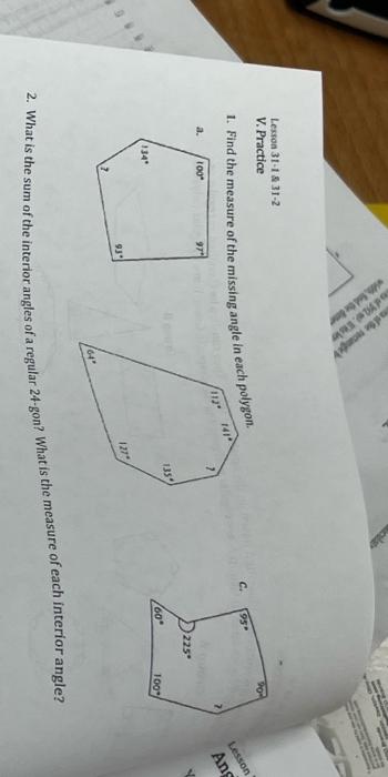 Solved 1. Find the measure of the missing an 2. What is the | Chegg.com