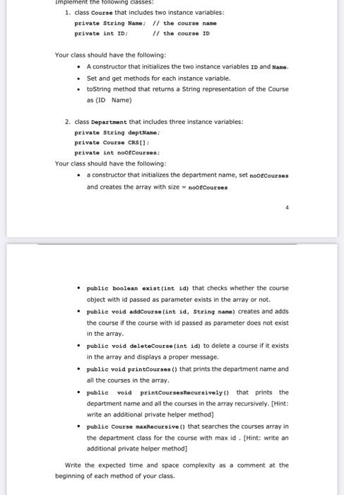 Solved 1. class course that includes two instance variables: | Chegg.com