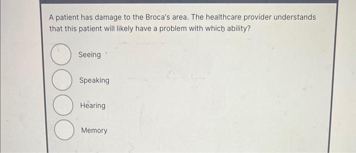 Solved A patient has damage to the Broca's area. The | Chegg.com