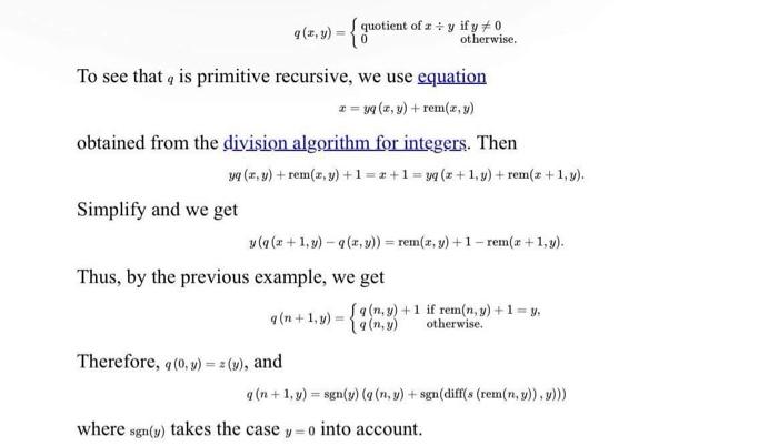 Solved q(x,y)={ quotient of x÷y0 if y =0 otherwise To see | Chegg.com