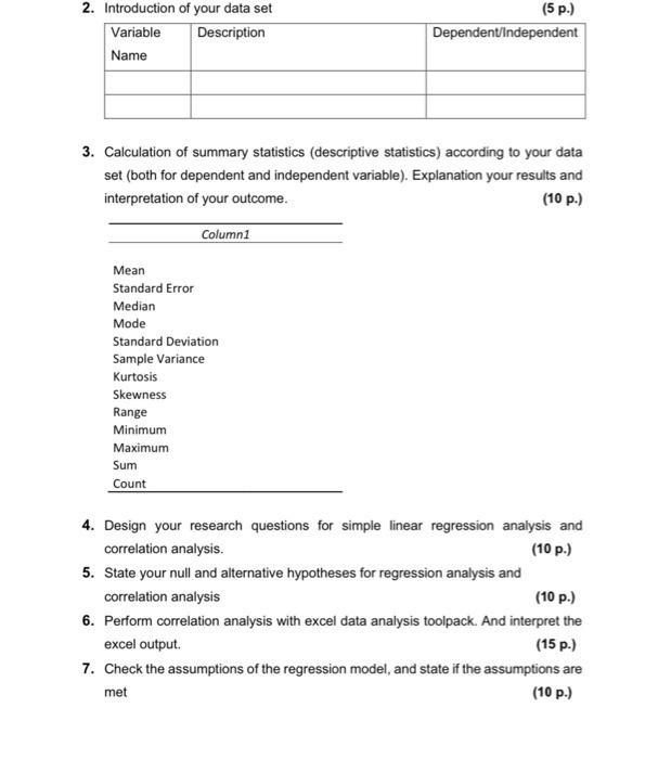Solved Your Data Set: - Must be interval/ ratio (cannot be | Chegg.com