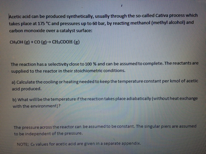 Acetic acid can be produced synthetically, usually | Chegg.com