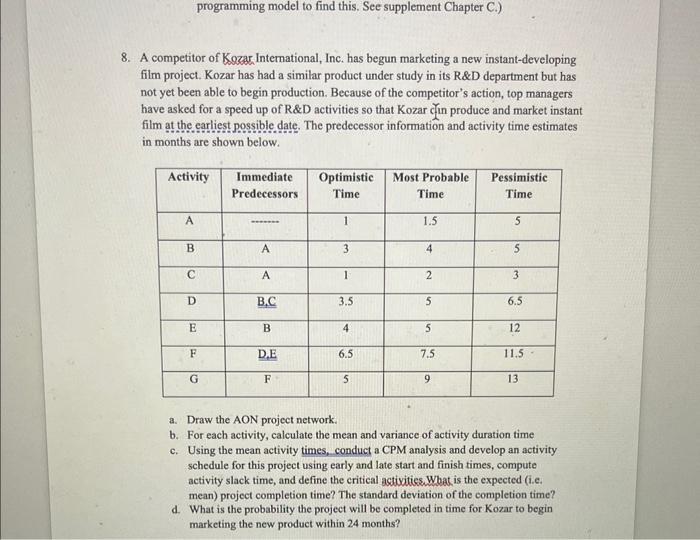 Solved programming model to find this. See supplement | Chegg.com