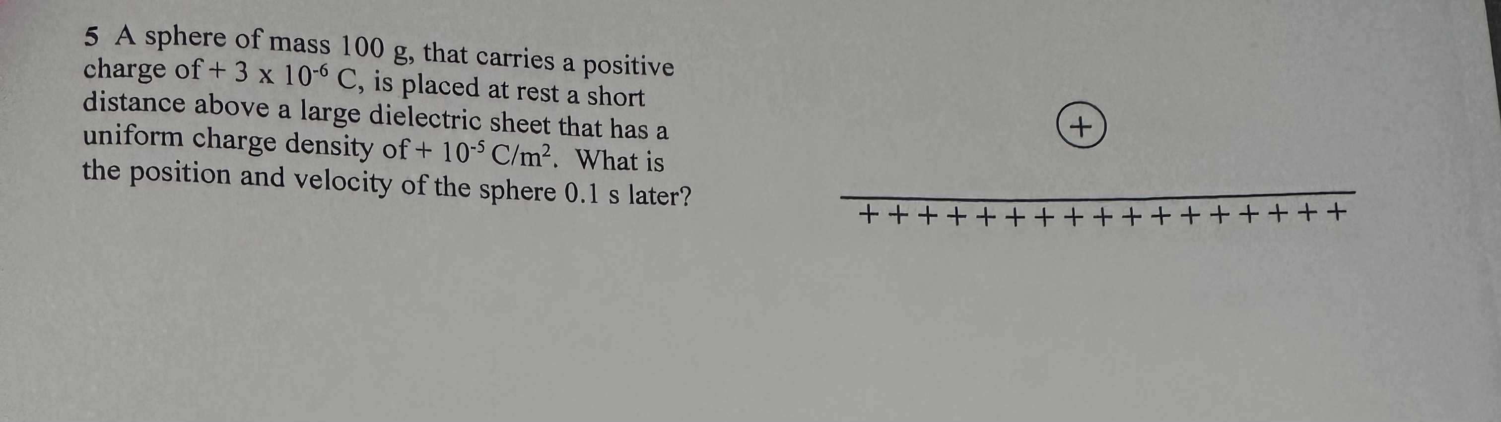 Solved 5 ﻿A sphere of mass 100g, ﻿that carries a positive | Chegg.com