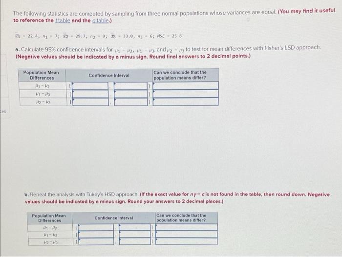 Solved The following statistics are computed by sampling | Chegg.com