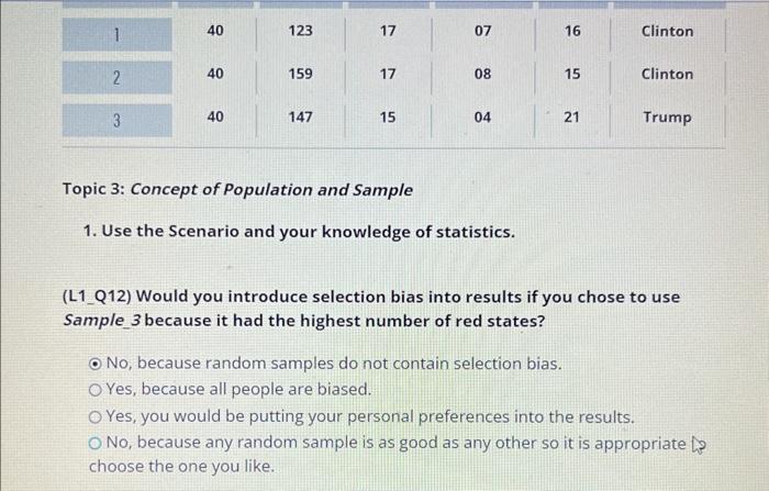 Topic 3: Concept of Population and Sample 1. Use the | Chegg.com