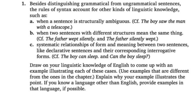 Solved Besides distinguishing grammatical from ungrammatical | Chegg.com