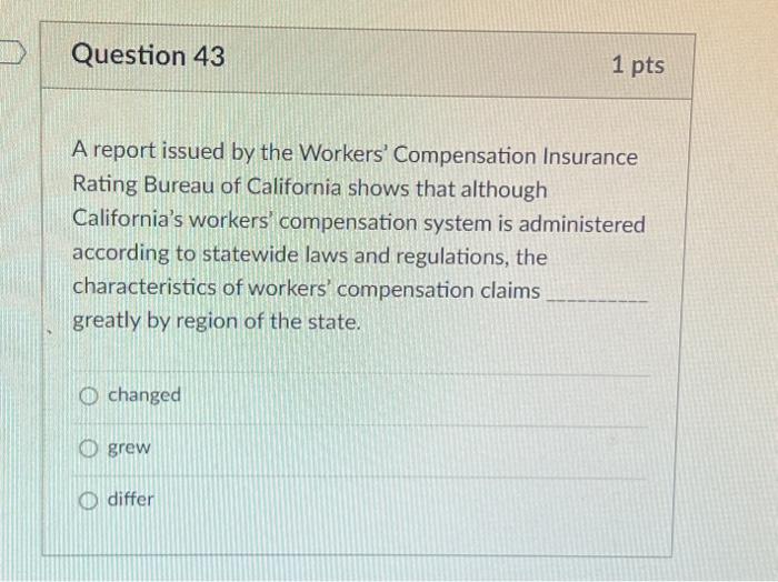 Solved A report issued by the Workers' Compensation | Chegg.com