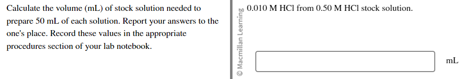 Solved Calculate the volume ( mL )of stock solution needed | Chegg.com