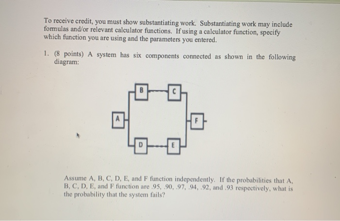 Solved To receive credit, you must show substantiating work. | Chegg.com