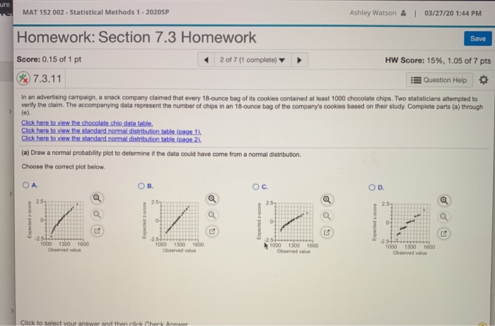 Solved MAT 152 002 - Statistical Methods 1 - 2020SP Ashley | Chegg.com