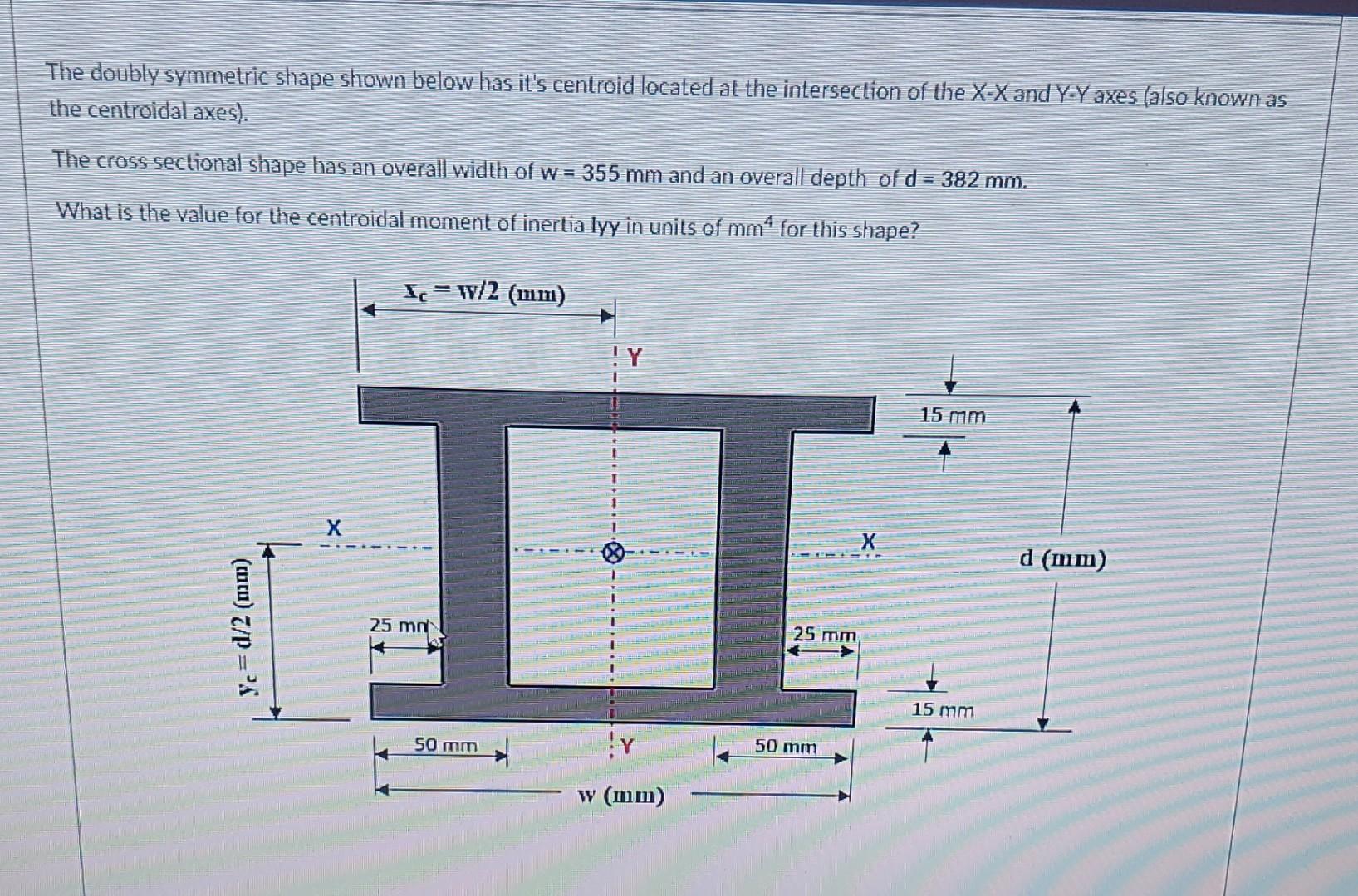 Solved The doubly symmetric shape shown below has it's | Chegg.com