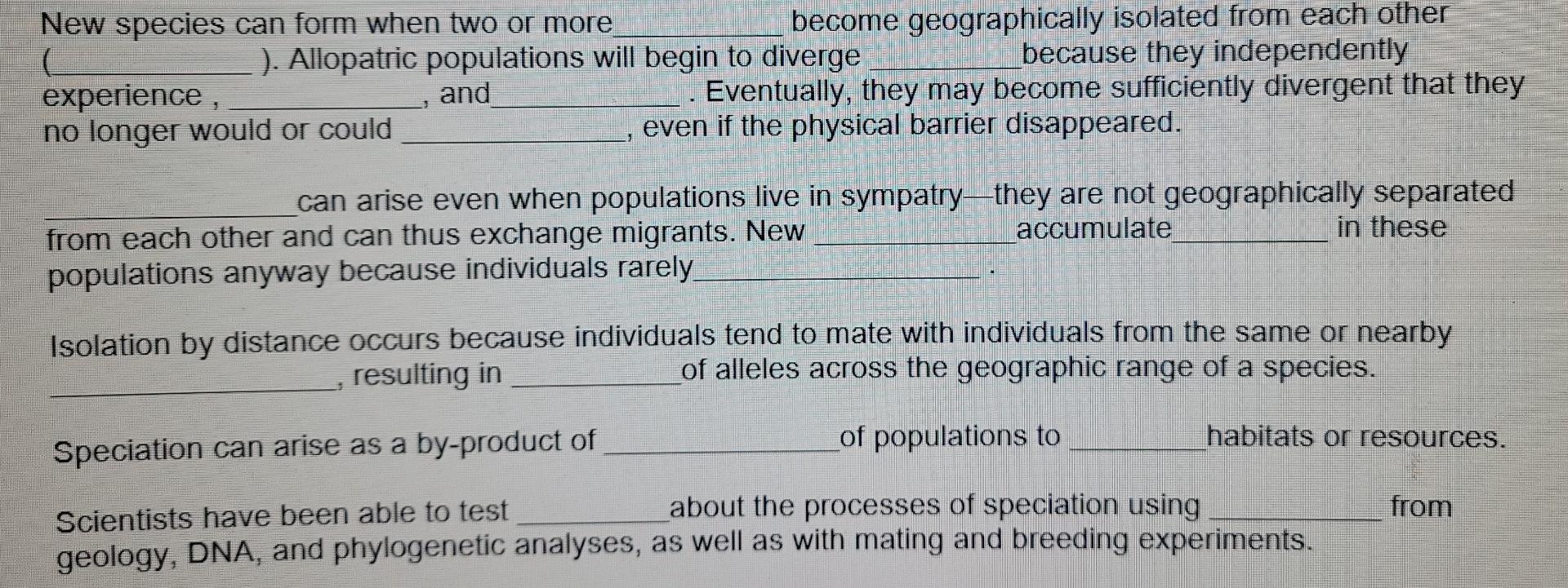 Solved New species can form when two or more become | Chegg.com