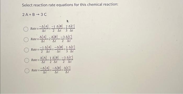 Solved Select reaction rate equations for this chemical | Chegg.com