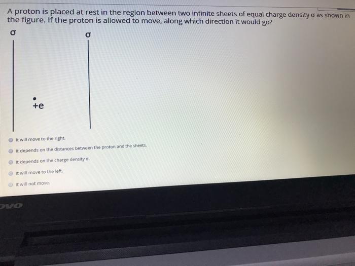 Solved A proton is placed at rest in the region between two | Chegg.com