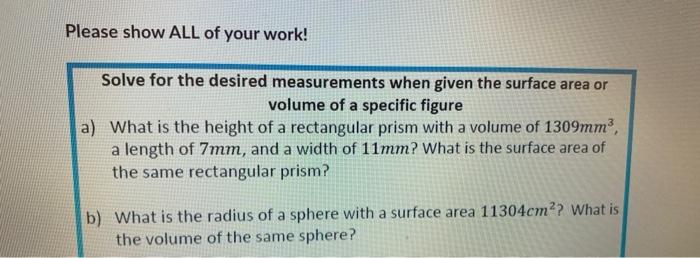 Solved Geometric Formulas Diameter: 2r Radius: 2d | Chegg.com