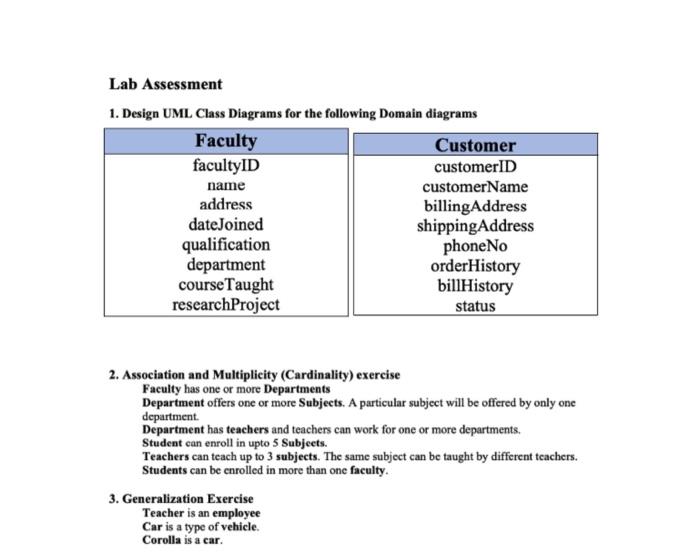 Solved Lab Assessment 1. Design UML Class Diagrams for the | Chegg.com