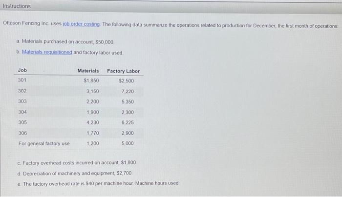 Solved Ottoson Fencing Inc uses job order cestiog. The | Chegg.com