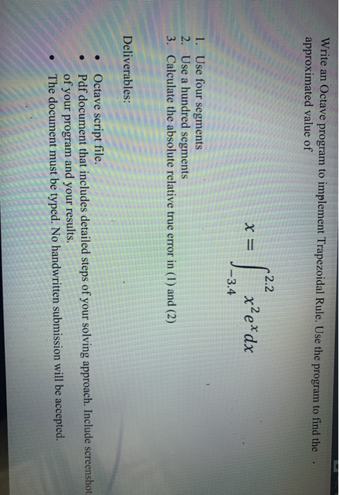 Solved Write an Octave program to implement Trapezoidal | Chegg.com
