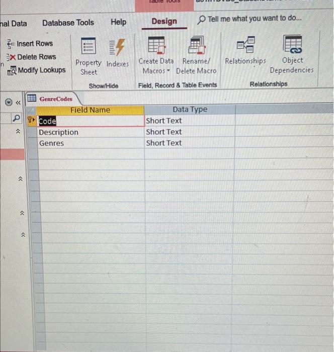 Solved From the Navigation Pane, open the GenreCodes table. | Chegg.com