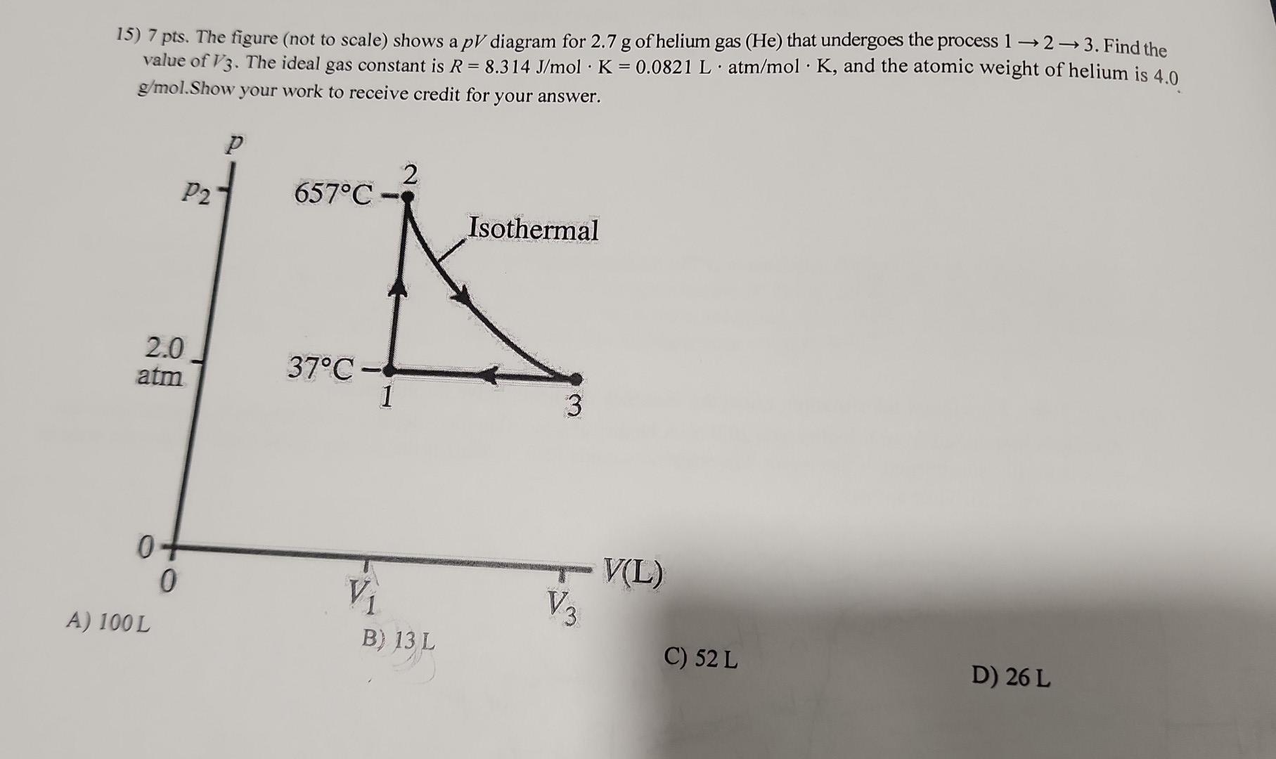 Solved 15) 7 pts. The figure (not to scale) shows a pV | Chegg.com