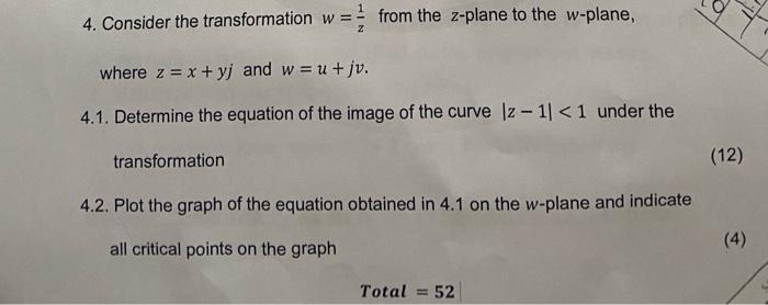 Solved 4. Consider the transformation w=z1 from the z-plane | Chegg.com