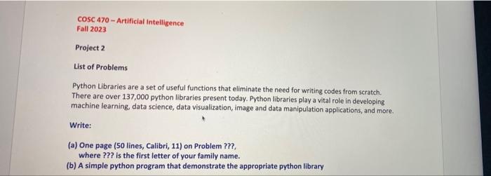 Solved cosc470 - Artificial Intelligence Fall 2023 Project 2 | Chegg.com