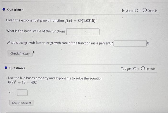 Solved Given the exponential growth function | Chegg.com