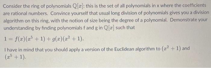 Solved Consider the ring of polynomials Q[x] : this is the | Chegg.com