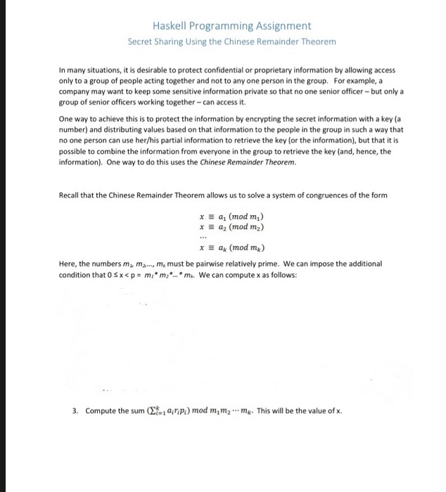 Solved Haskell Programming Assignment Secret Sharing Using | Chegg.com