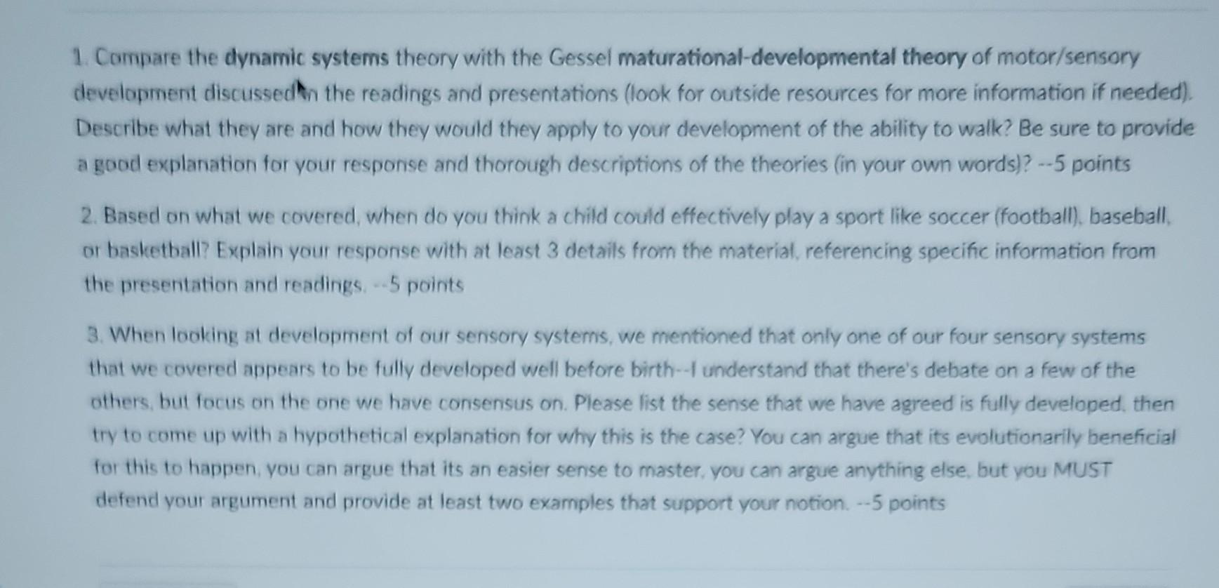 Solved 1. Compare the dynamic systems theory with the Gessel | Chegg.com