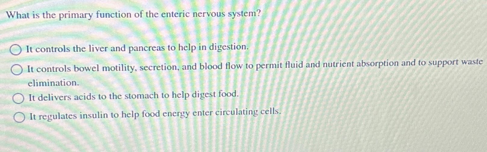 Solved What is the primary function of the enteric nervous | Chegg.com