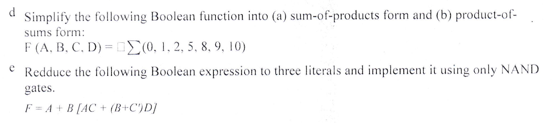 Solved D Simplify The Following Boolean Function Into A 0516