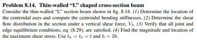 Solved Problem 8.14. ﻿Thin-walled "L" ﻿shaped cross-section | Chegg.com