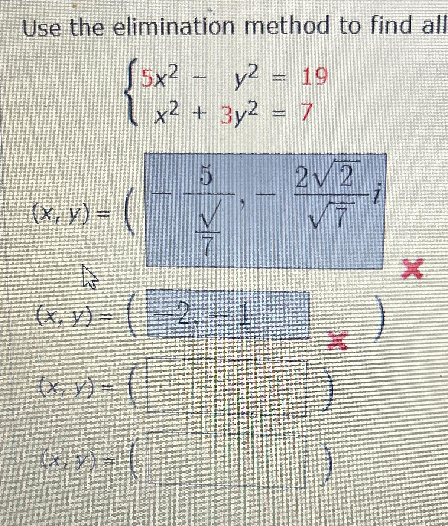 Solved Use the elimination method to find al | Chegg.com