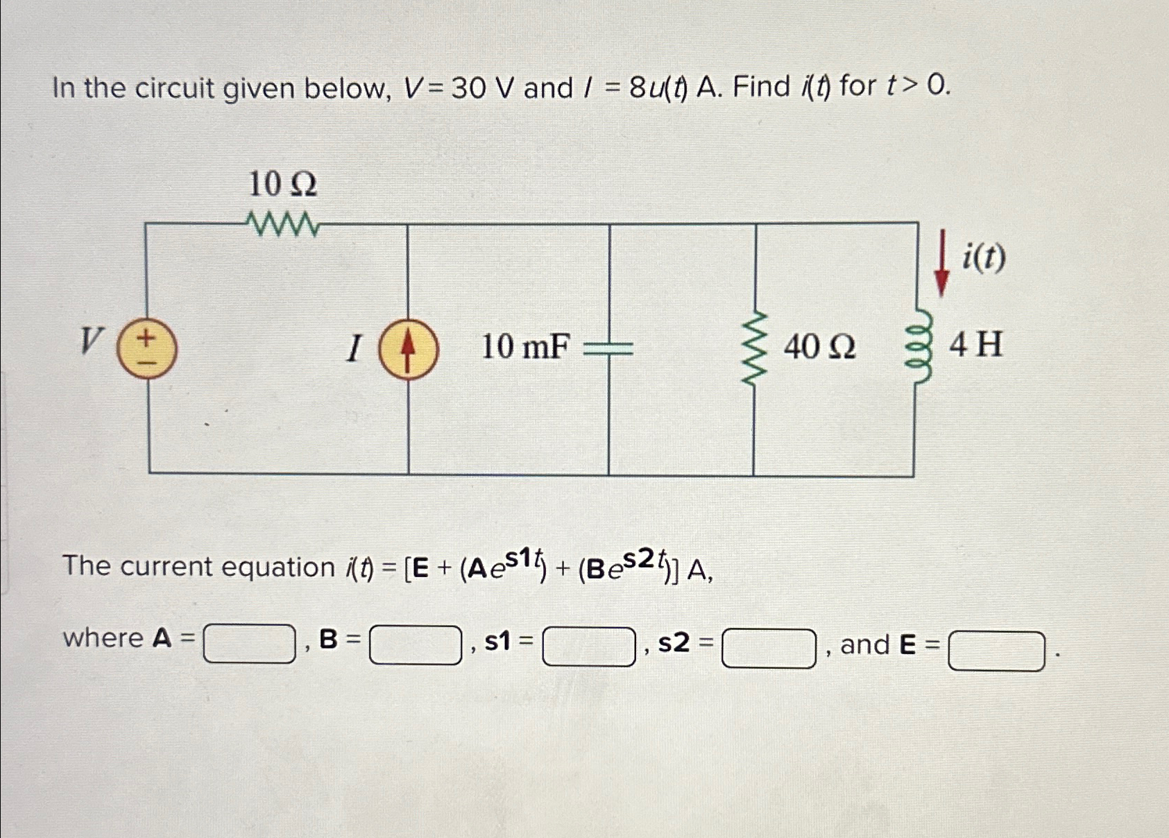 Solved In the circuit given below, V=30V ﻿and I=8u(t)A. | Chegg.com