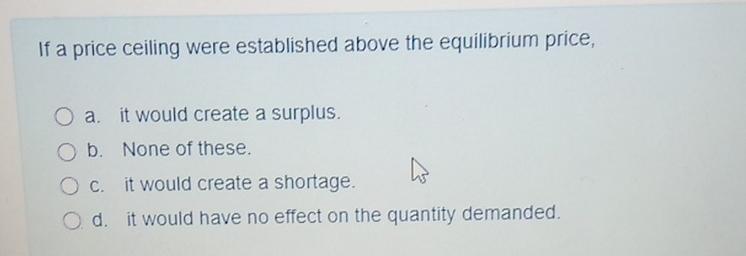 Solved If a price ceiling were established above the | Chegg.com