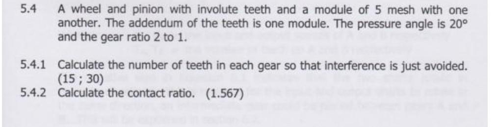 Solved 5.4 A wheel and pinion with involute teeth and a | Chegg.com