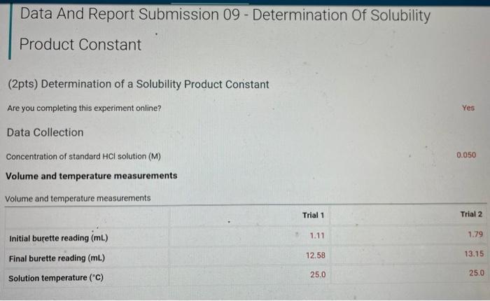 Solved Data And Report Submission 09 - Determination of | Chegg.com